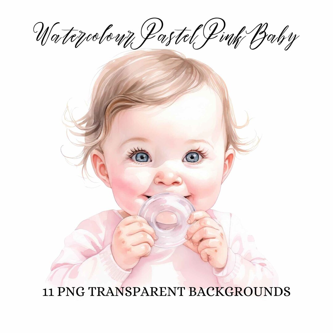 Watercolor Pastel Pink Baby Clipart Bundle: 11 PNG Images (digital ...