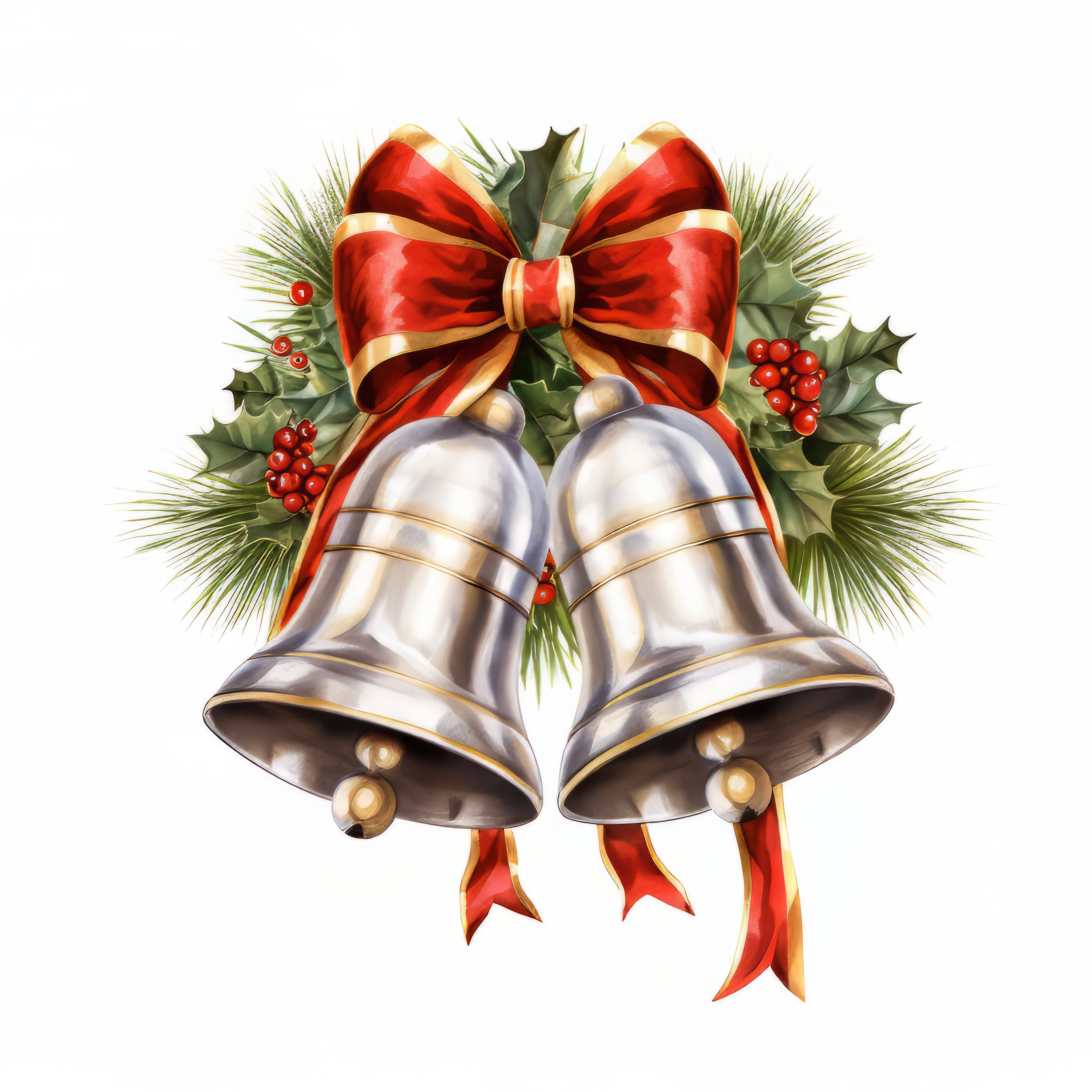 Silver Christmas Bells Clipart Bundle: Holiday Decoration Graphics ...