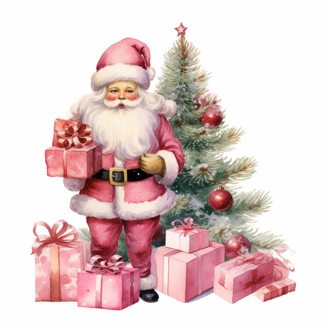 Christmas Pink Tone SANTA Clipart Bundle 2 300 Dpi High Quality ...
