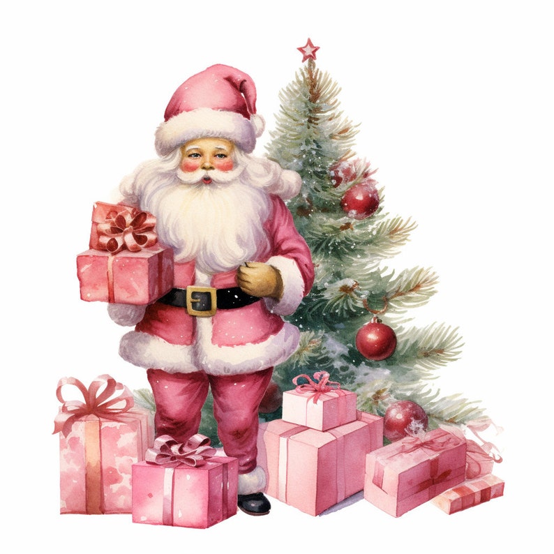 Christmas - Pink Tone SANTA Clipart Bundle 2 | 300 Dpi High Quality ...