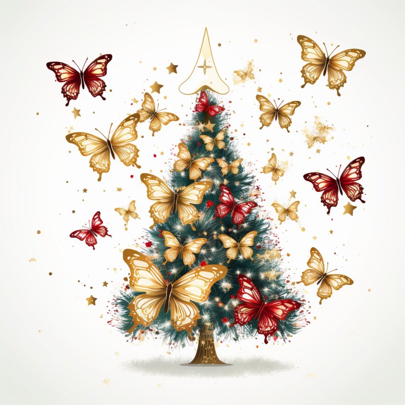Christmas Butterflies Clipart High Quality Png's 300 DPI Instant ...