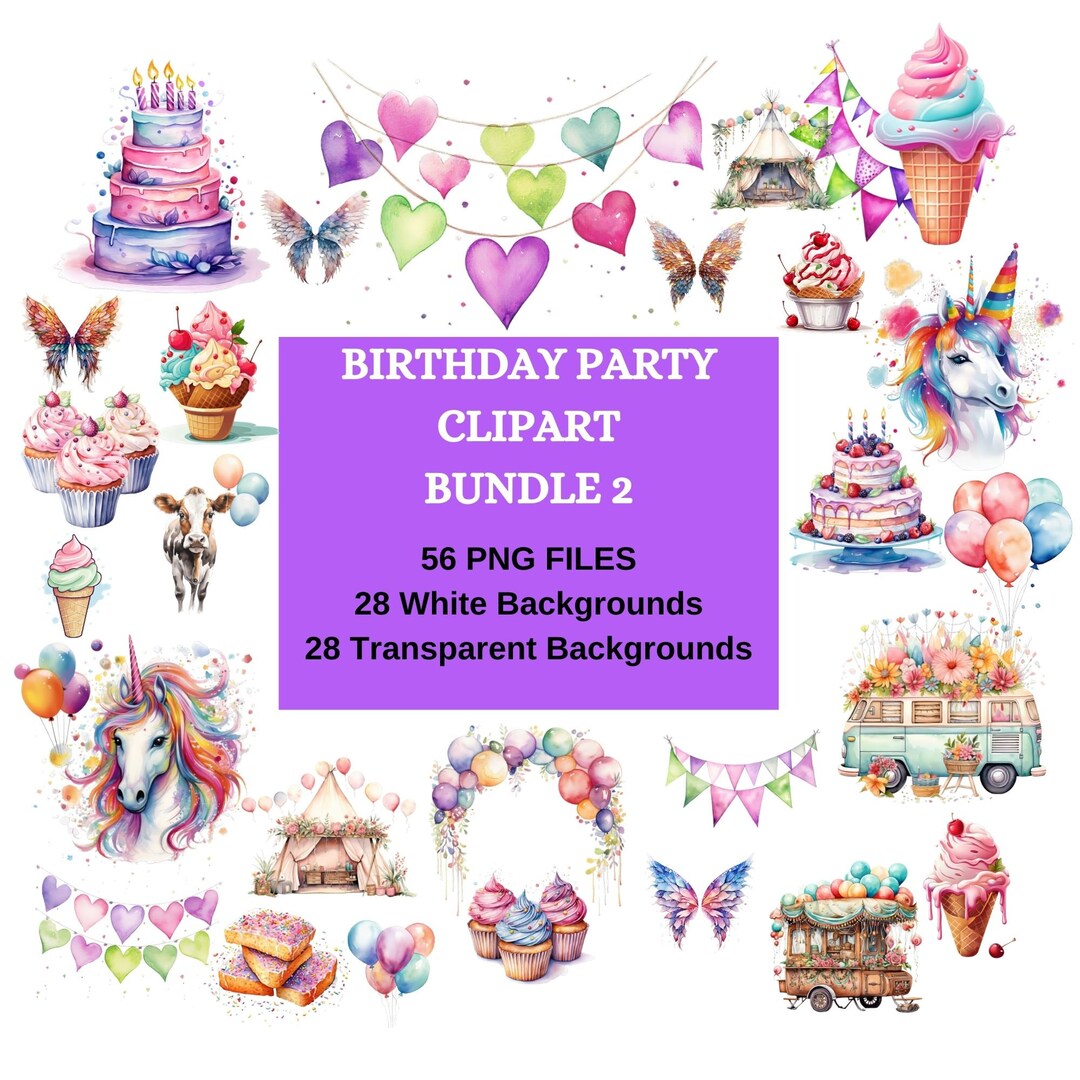 Birthday Party Clipart Bundle 2 | 26 Trans Backgrounds | High Quality ...