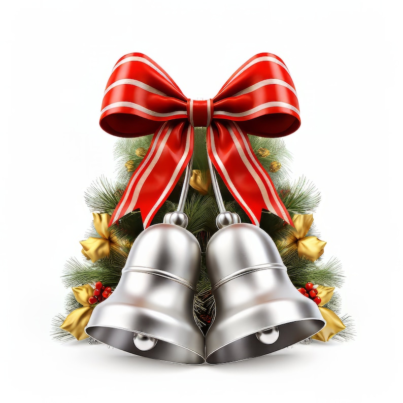 Silver Christmas Bells Clipart Bundle: Holiday Decoration Graphics ...