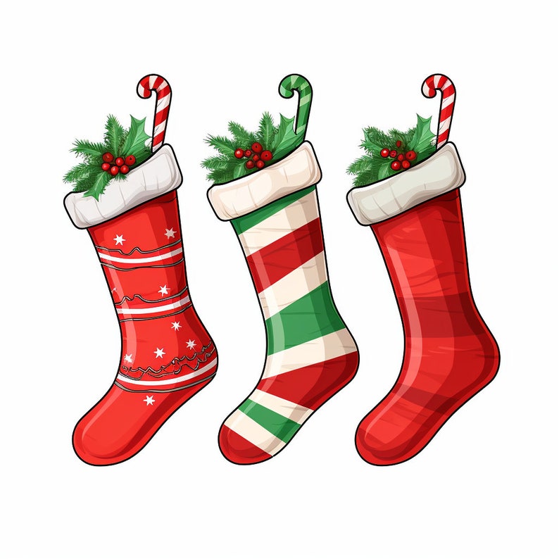 Christmas Stockings Clipart Bundle 6 300 Dpi High Quality Commercial ...