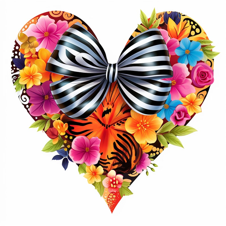 FLORAL Hearts & Bows Clipart Bundle High Quality Png's 300 DPI Digital ...
