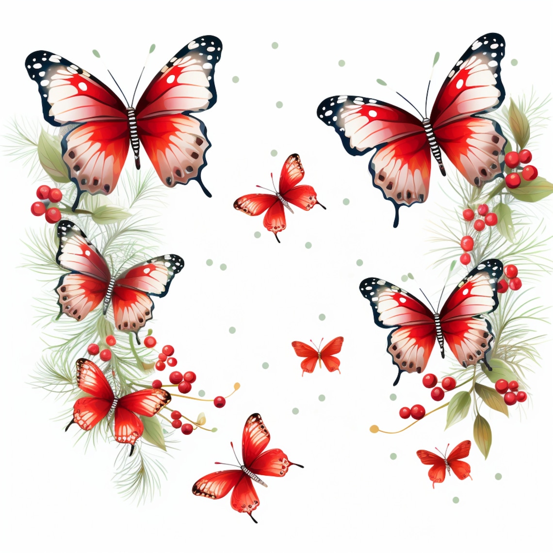 Christmas Butterflies Clipart High Quality Png's 300 DPI Instant ...