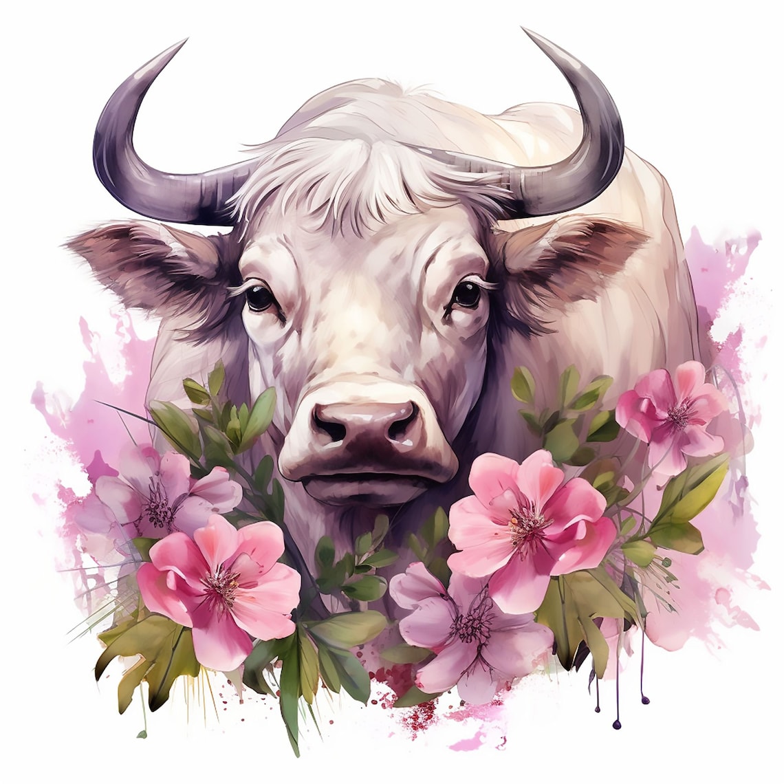 Floral Water Buffalo Clipart Bundle: Artistic PNG Images (digital ...