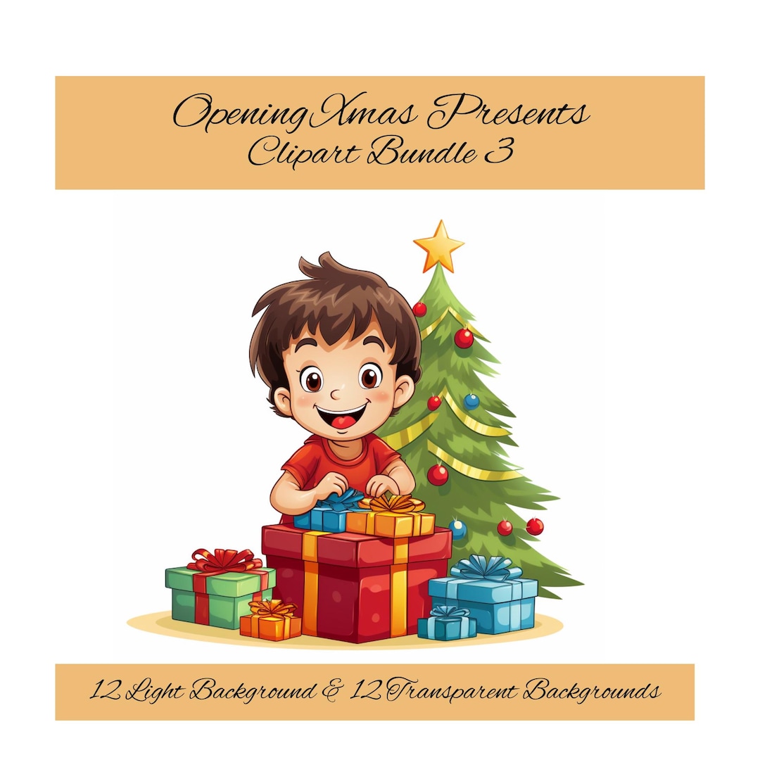 Christmas Morning Clipart Bundle: Children Opening Presents (commercial ...