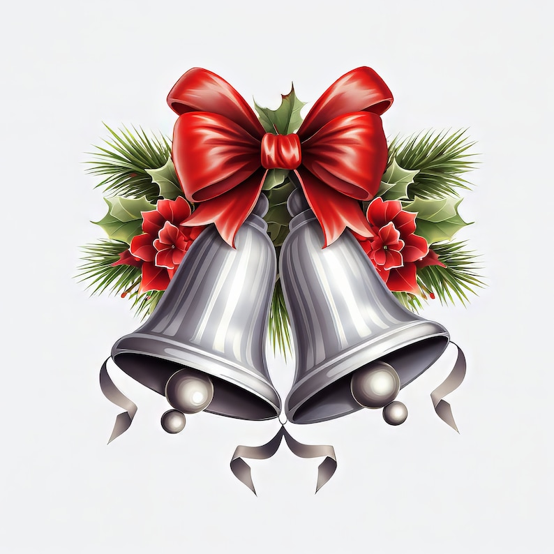 Silver Christmas Bells Clipart Bundle: Holiday Decoration Graphics ...