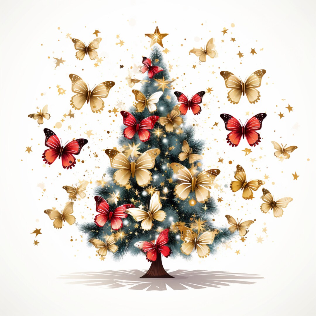 Christmas Butterflies PNG Clipart Bundle: White & Transparent ...