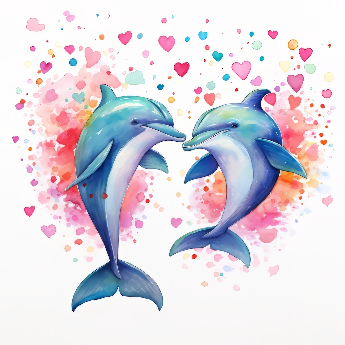 Love Hearts & Dolphins Clipart High Quality Png's 300 DPI Digital ...
