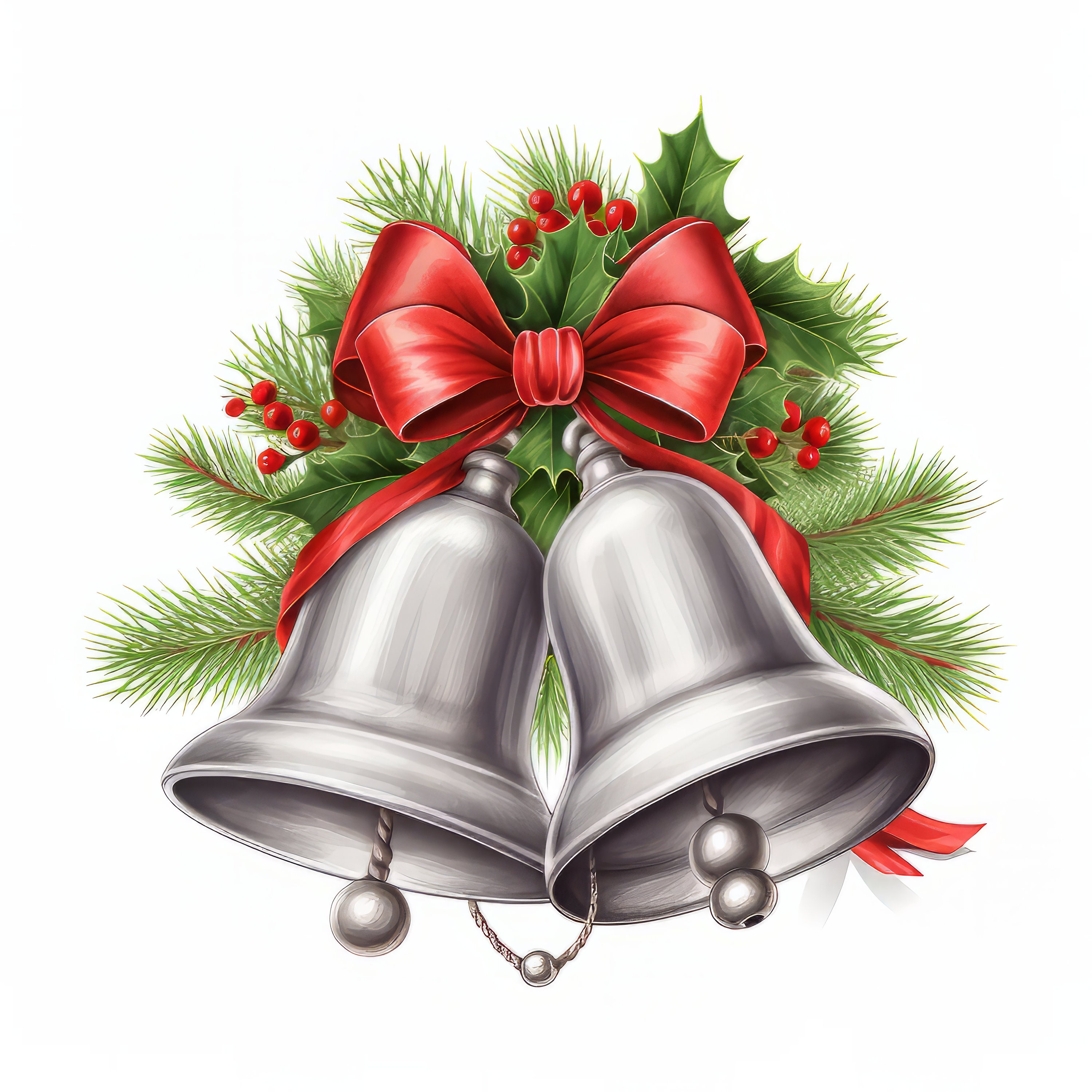 Silver Christmas Bells Clipart Bundle 300 Dpi High Quality 10 Light ...