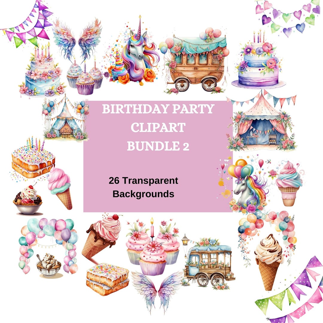 Birthday Party Clipart Bundle 1 | 26 Trans Backgrounds | High Quality ...