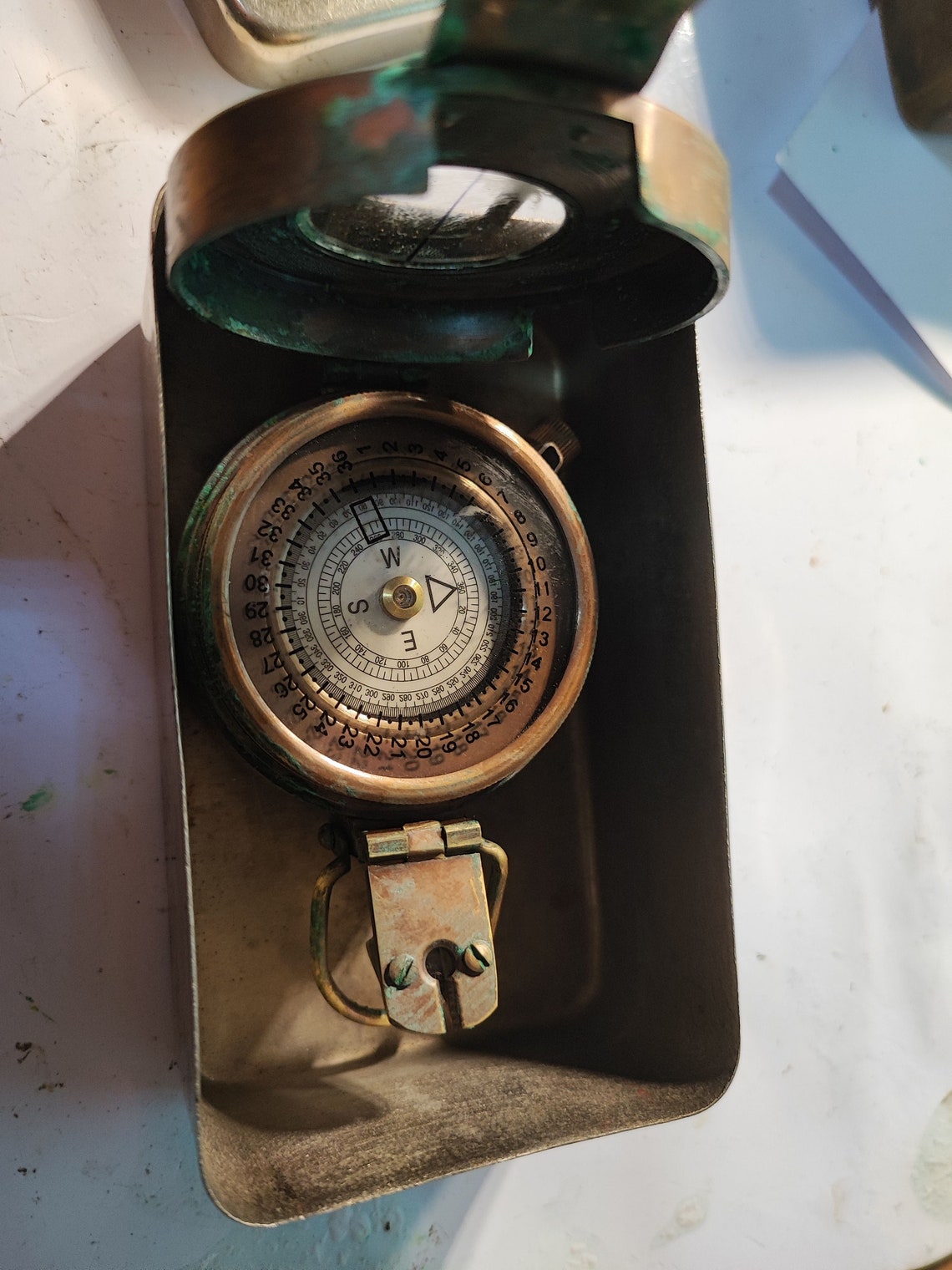U.S Army USS Wisconsin Philippine Sea 1944 Brass Compass in Metal Box ...