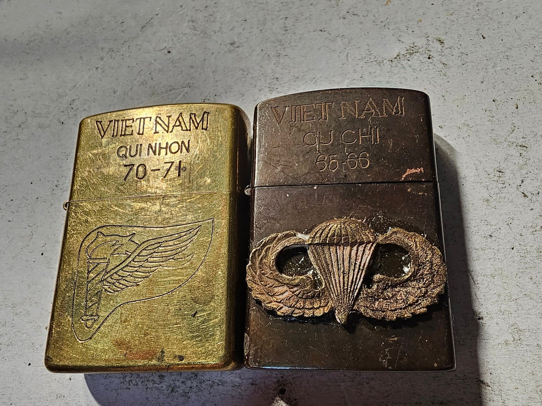 Vietnam War U.S Army Two Brass Zippo Petrol Lighters Qui Nhon 1971, Cu ...