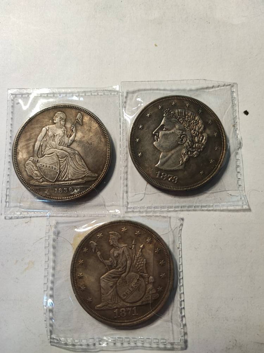 3 X USA U.S Dollars Trade Dollar 1873, Seated Liberty 1871, Gobrecht ...