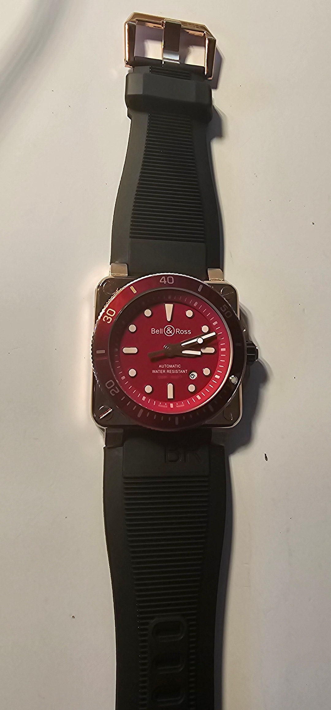 Bell and Ross Quartz Watch Men Square 42mm Watch Rose Gold Ruby Steel ...