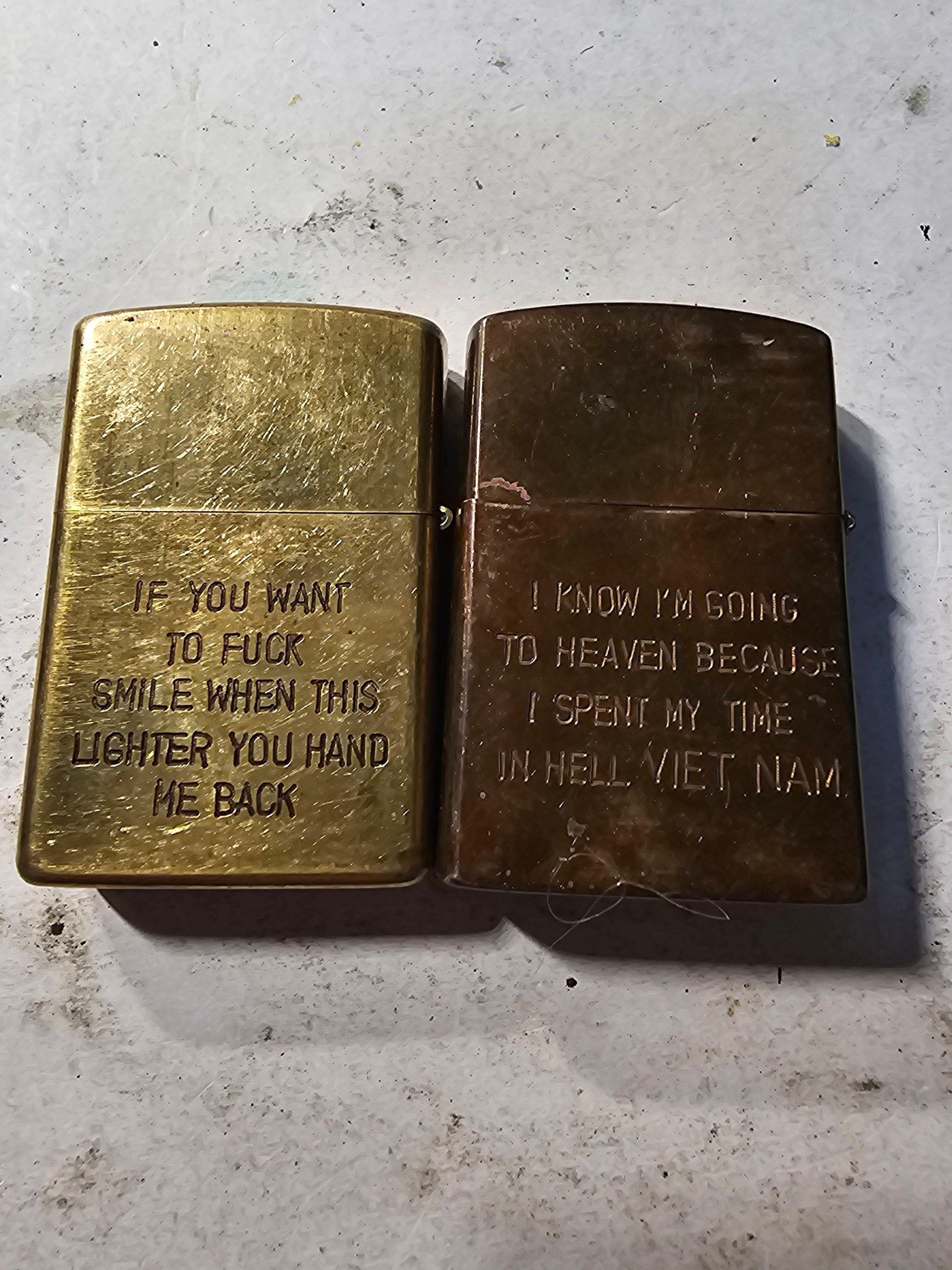 Vietnam War U.S Army Two Brass Zippo Petrol Lighters Qui Nhon 1971, Cu ...