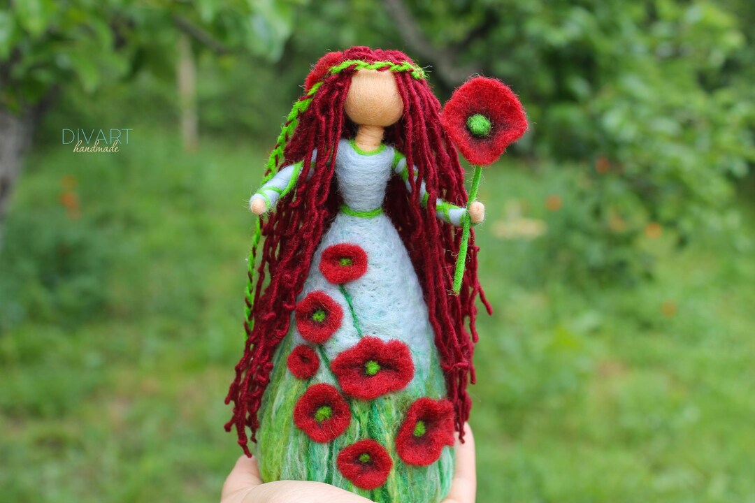 Needle Felted Waldorf Doll: Wool Poppy Fairy, Posable Arms - Etsy