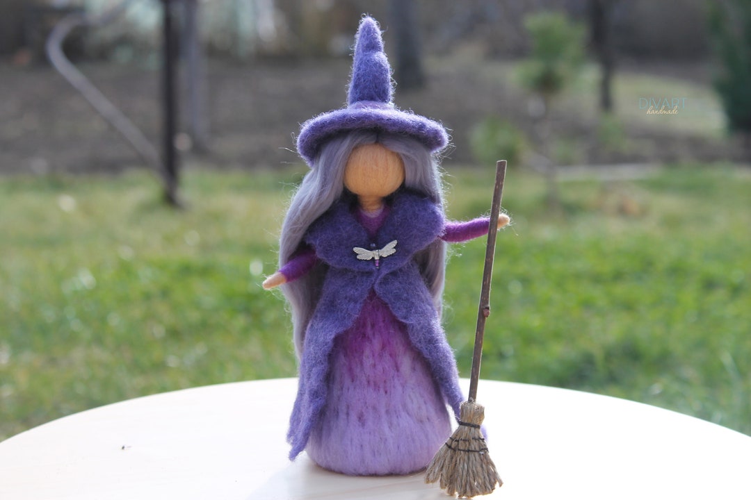 Needle Felted Witch With Broom, Felted Witch, Seasonal Table Doll ...