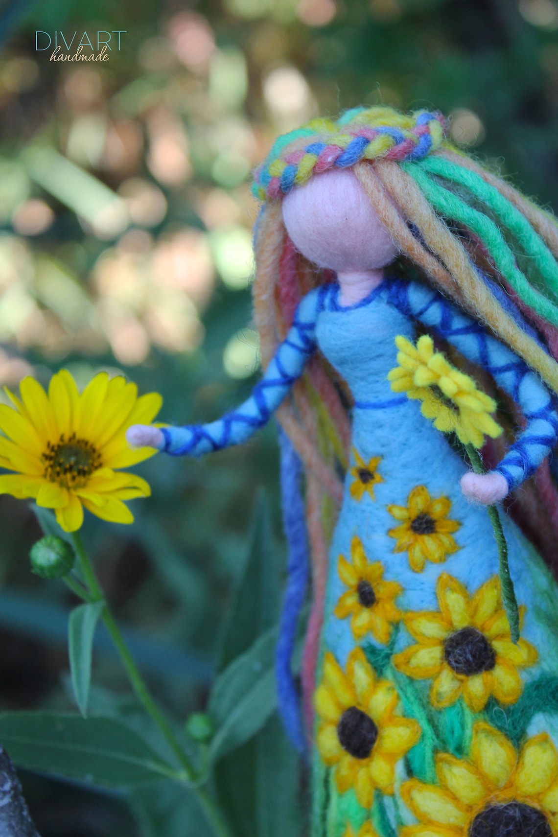 Needle Felted Fairy Fairy With Sunflower Summer Waldorf - Etsy