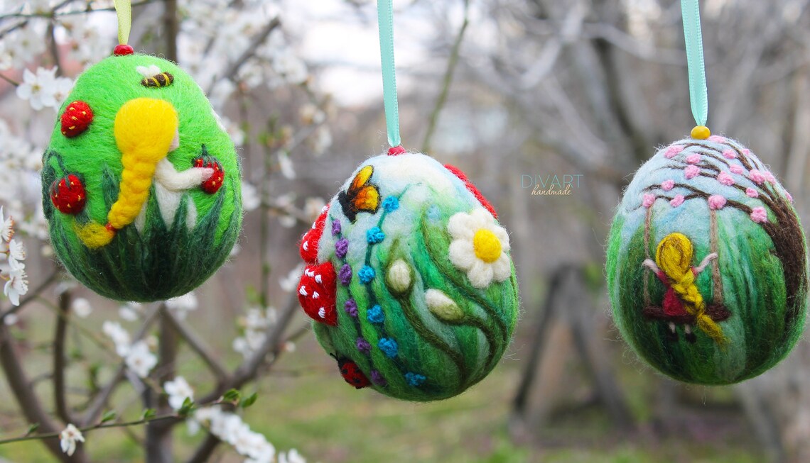 Felted Easter Eggs Set of 3 Eggs, Easter Eggs,needle Felted Eggs, Spring Ornament, Wool ,easter ...