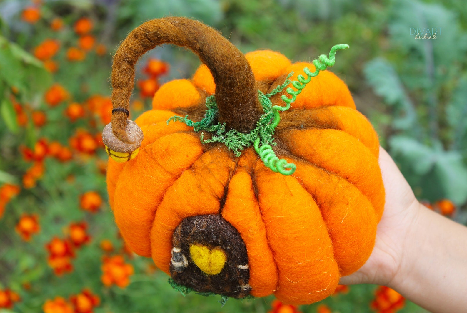 Needle Felted Pumpkin House ,orange Felted Pumpkin, Acorn Lantern ...