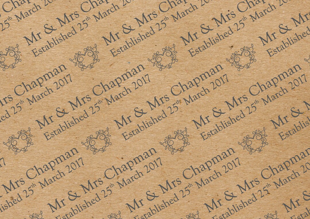Personalised Wedding Wrapping Paper, 1m Sheet or 10m Roll With Matching ...