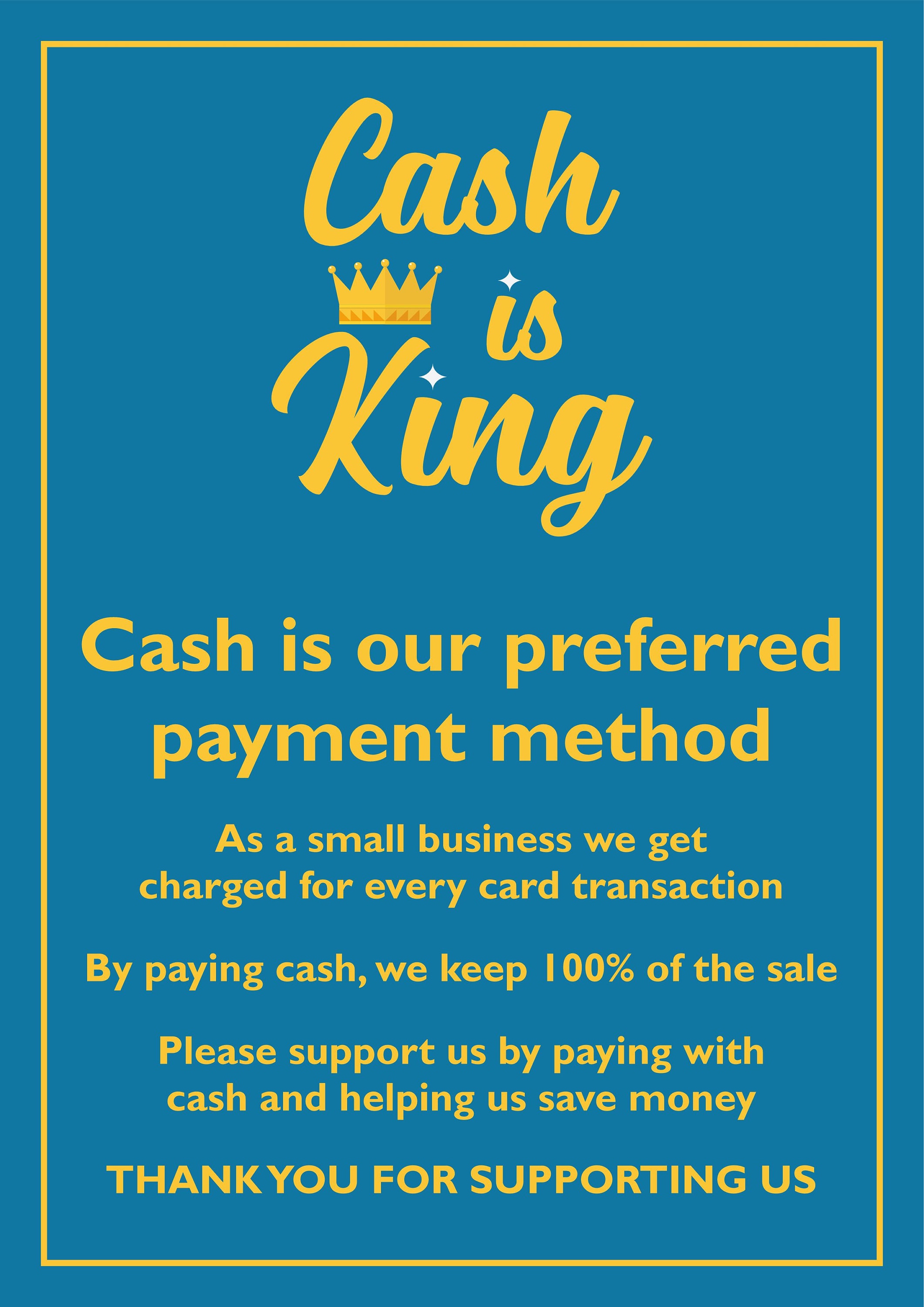 Cash is King Poster, Sticker, Sign Board, Support Local, Keep Cash - Etsy