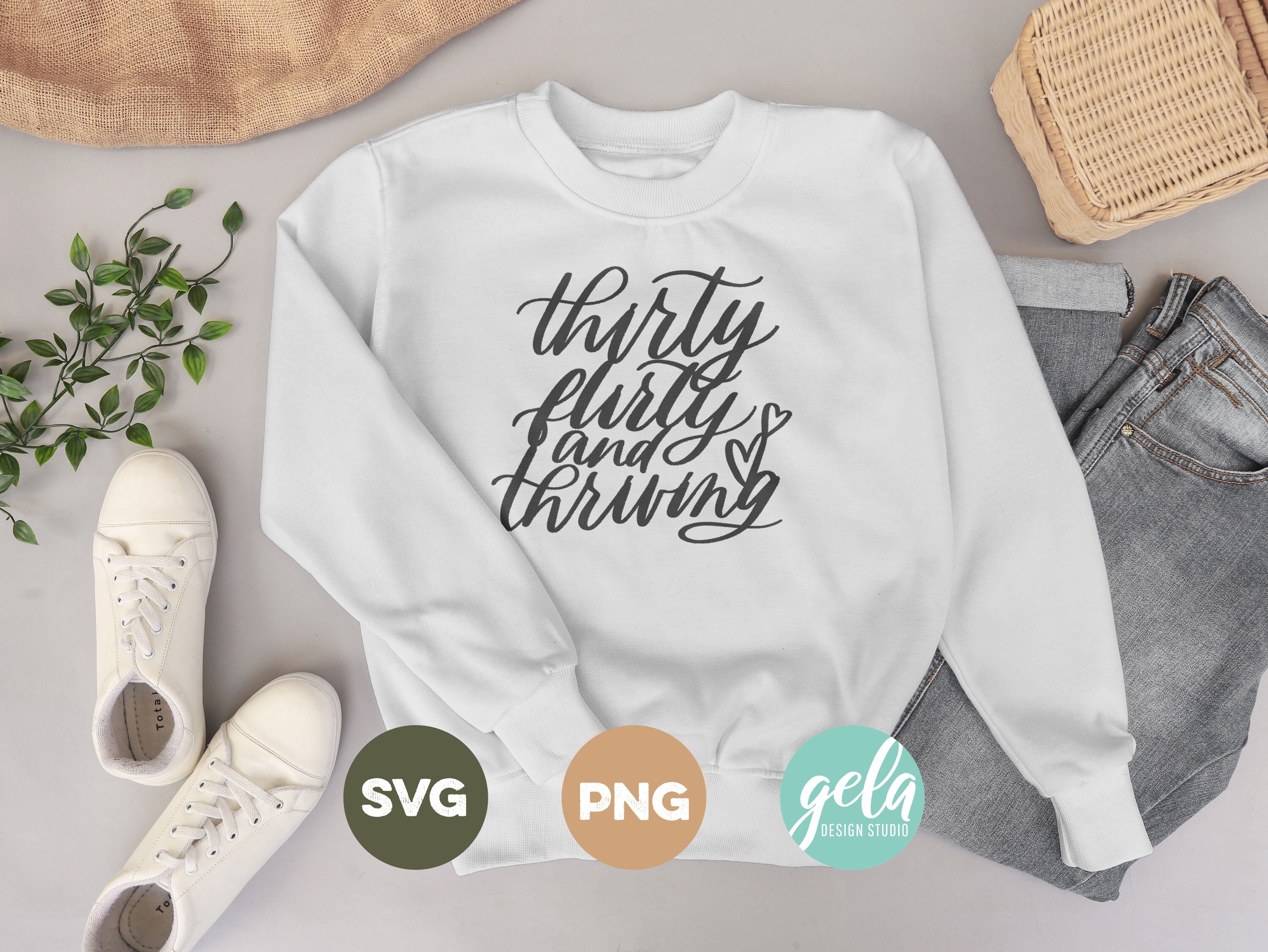Thirty Flirty and Thriving SVG, Hand Lettered PNG, 30th Birthday ...