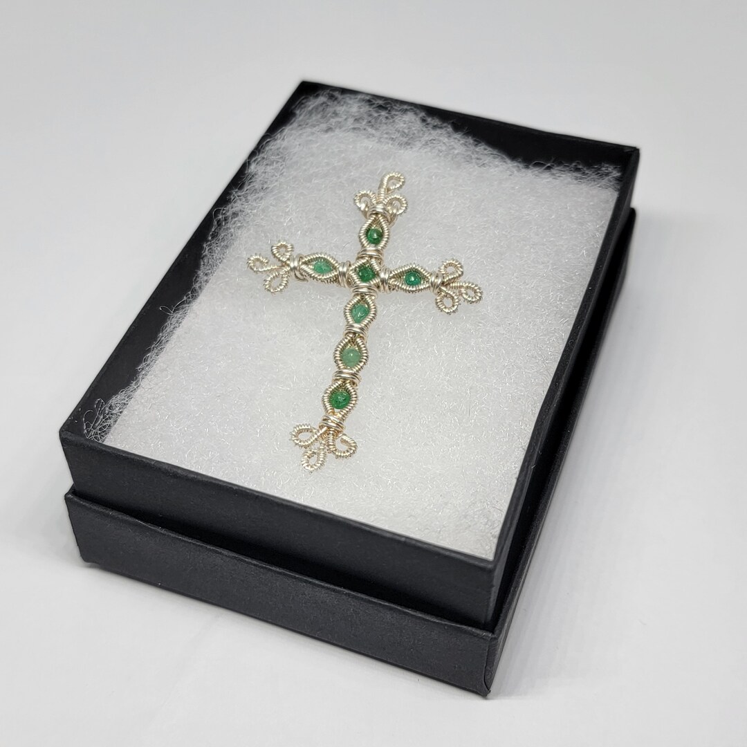 Silver Wire Wrap Cross Pendant With Colombian Emerald Facets - Etsy