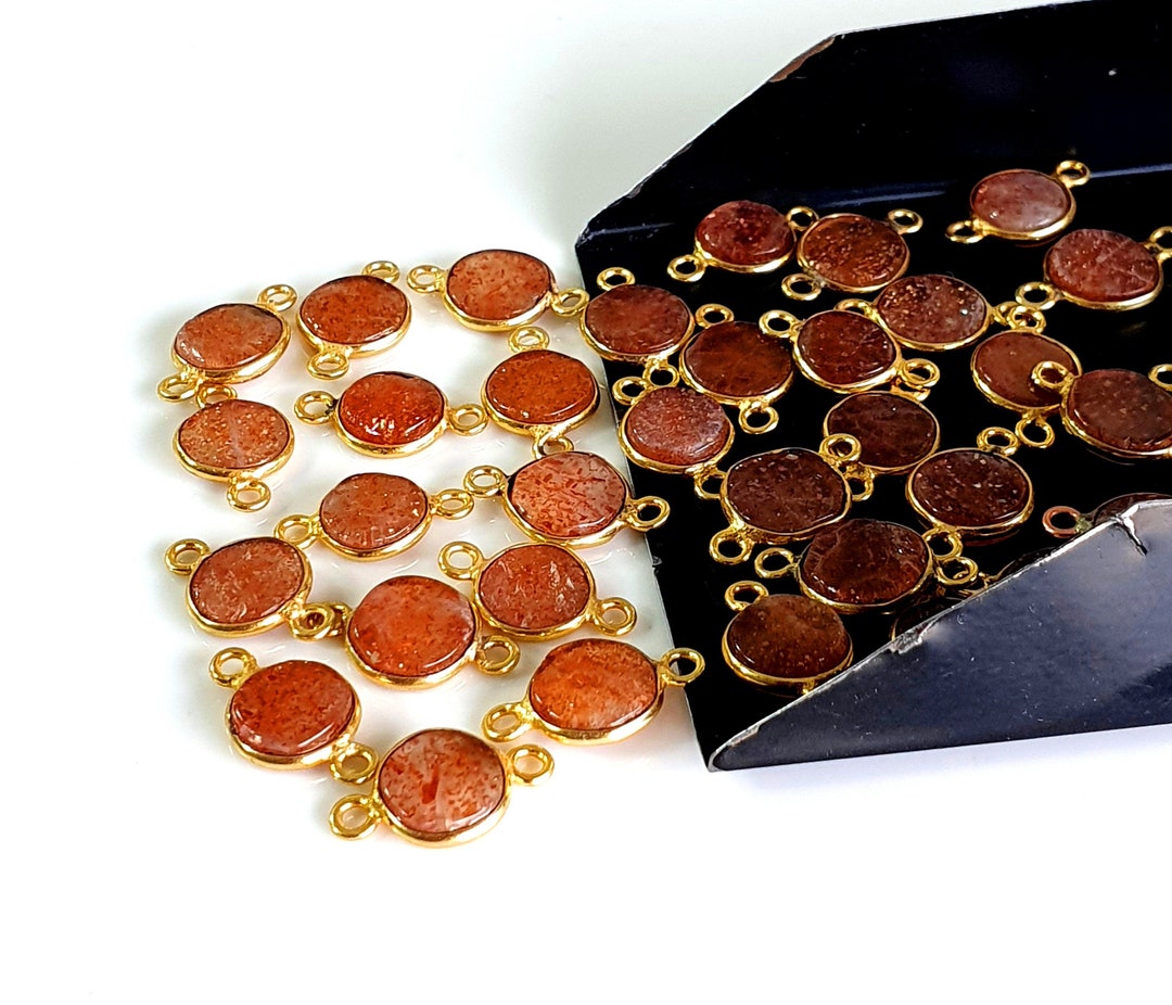 5 Pieces AMAZING! Natural SUNSTONE Coin Shape Connector/ Sunstone Gold ...