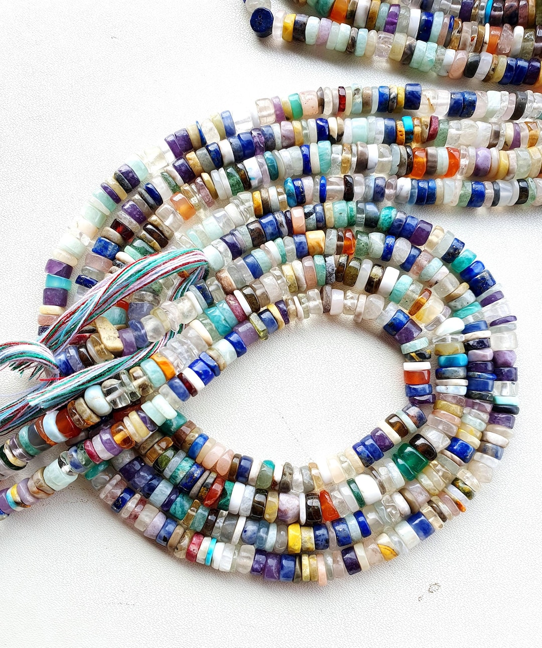 Natural Multi Stone Smooth Tyre Beads Multi Stone Gemstone Beads Multi ...