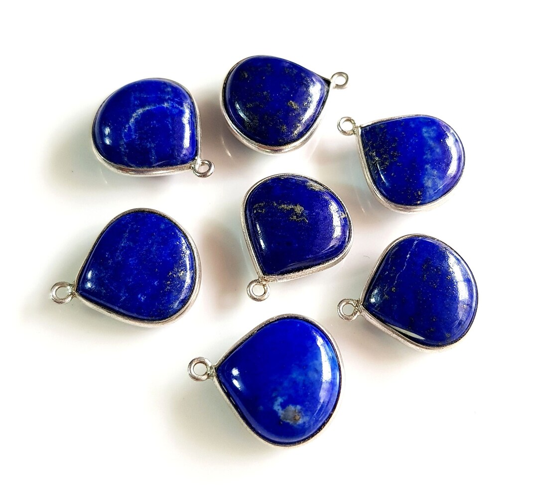 5 Stück Lapis Lazuli Edelstein Verbinder Silber Lünette Verbinder ...