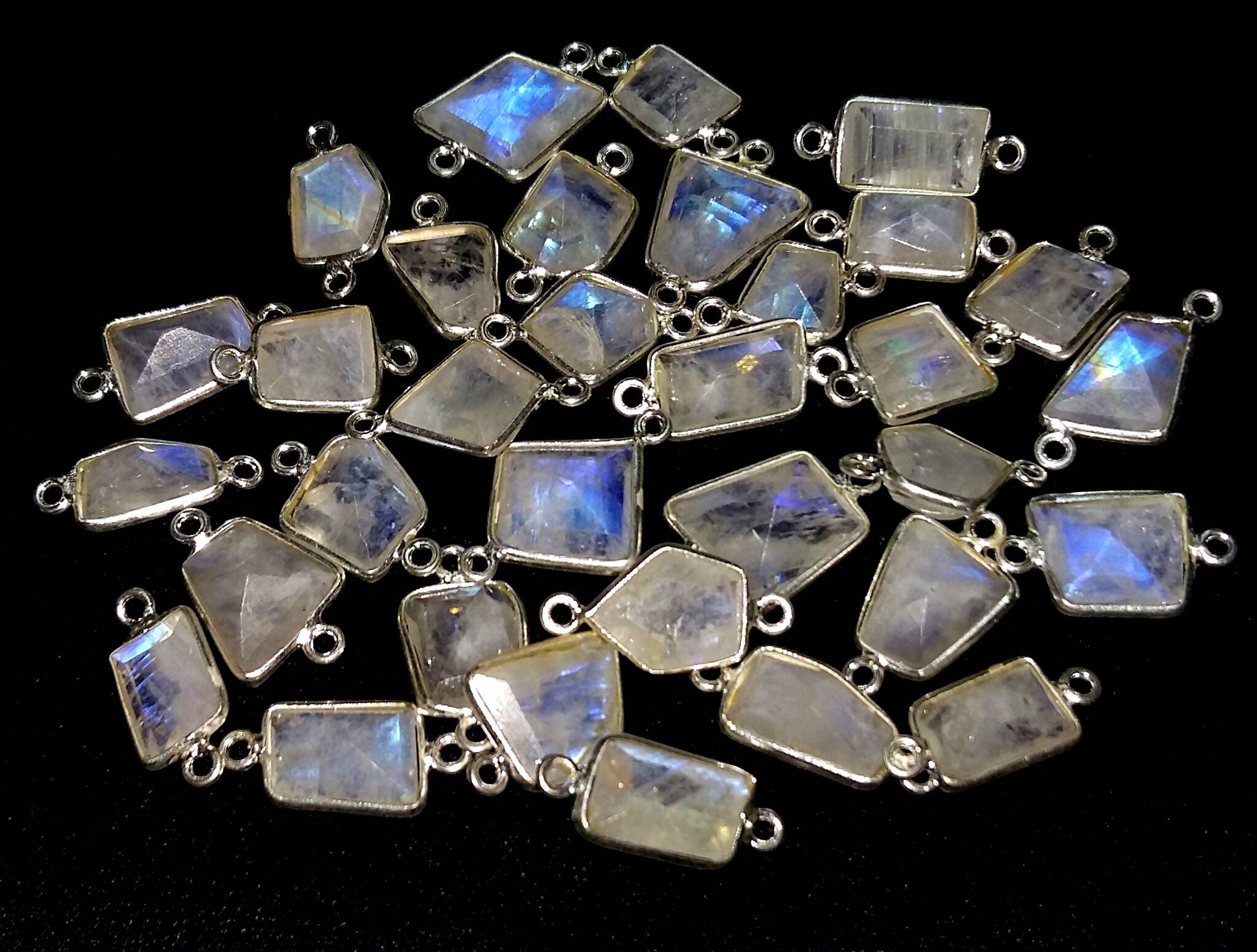 RAINBOW MOONSTONE faceted free form shaped 925 sterling silver | Etsy