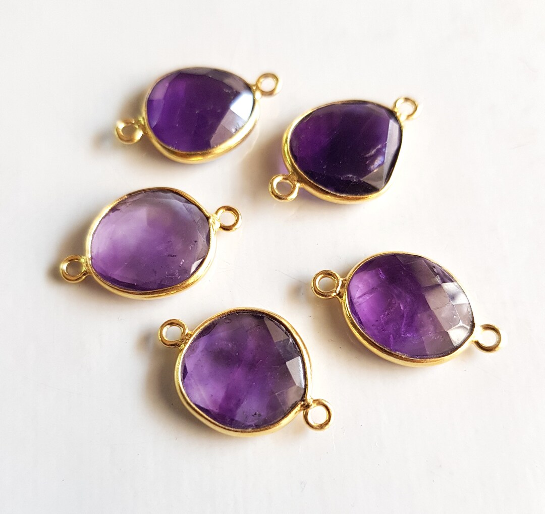 5 Stück Natürlicher Amethyst Edelstein Verbinder Silber 14K vergoldet ...
