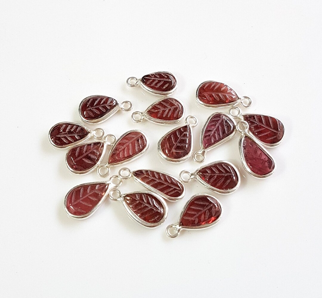 5 Stück Natürlicher Granat Edelstein Verbinder Silber Charms Lünette ...