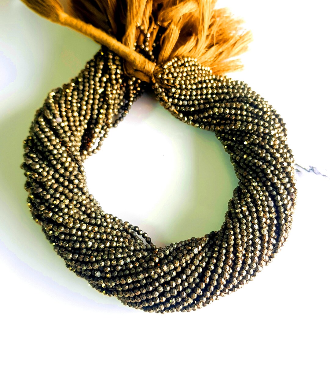 5 Strand PYRITE Round Beads Gemstone/ Pyrite Faceted Balls Shape Beads ...