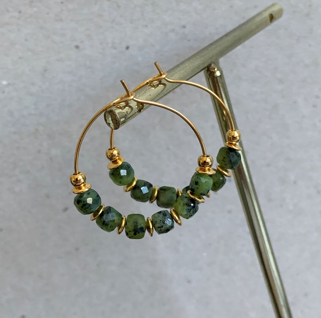 Green Canedian Jade Hoops Gold Plated Stainless Steel Hoops - Etsy