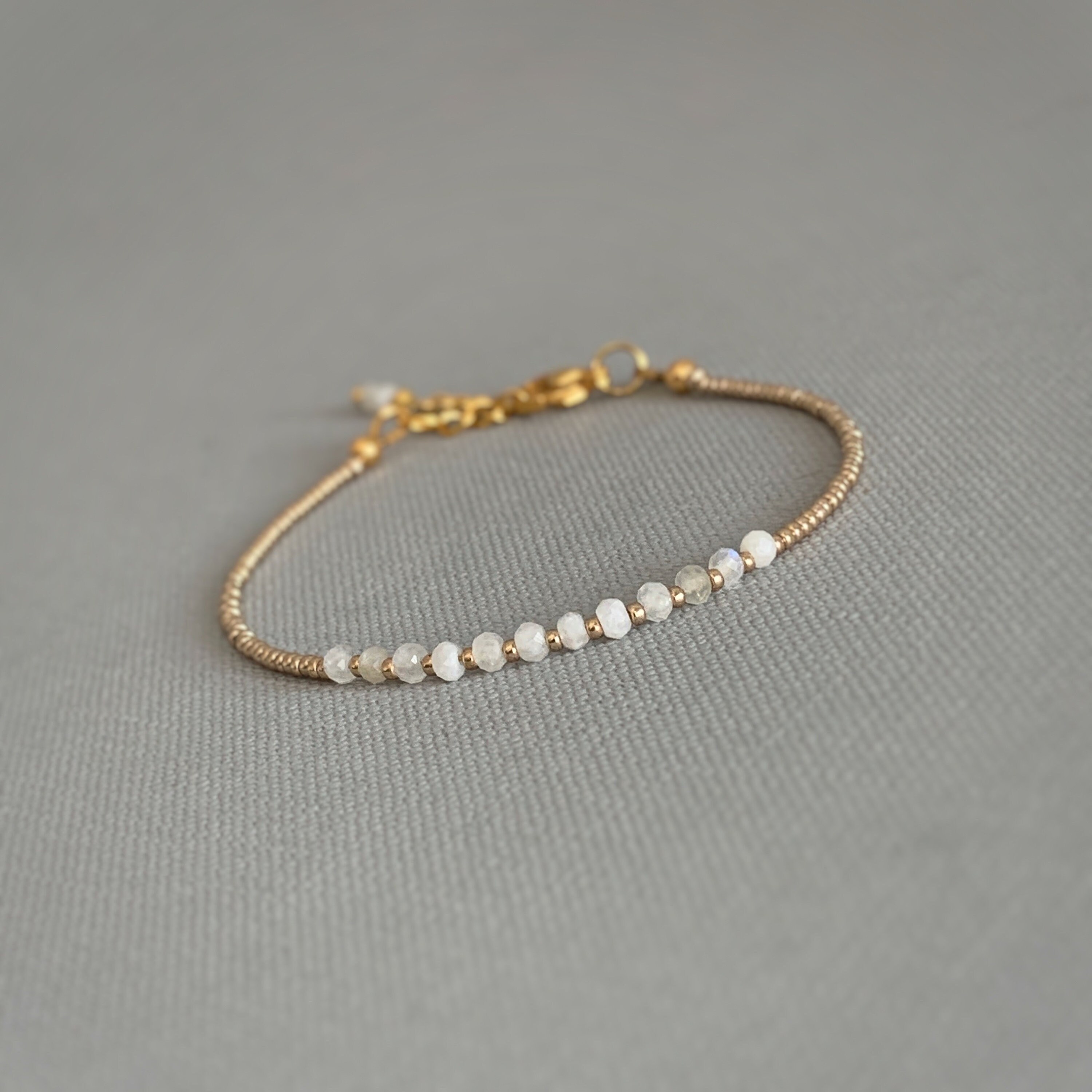 Birthstone June Moonstone Bracelet Delicate Stacking - Etsy
