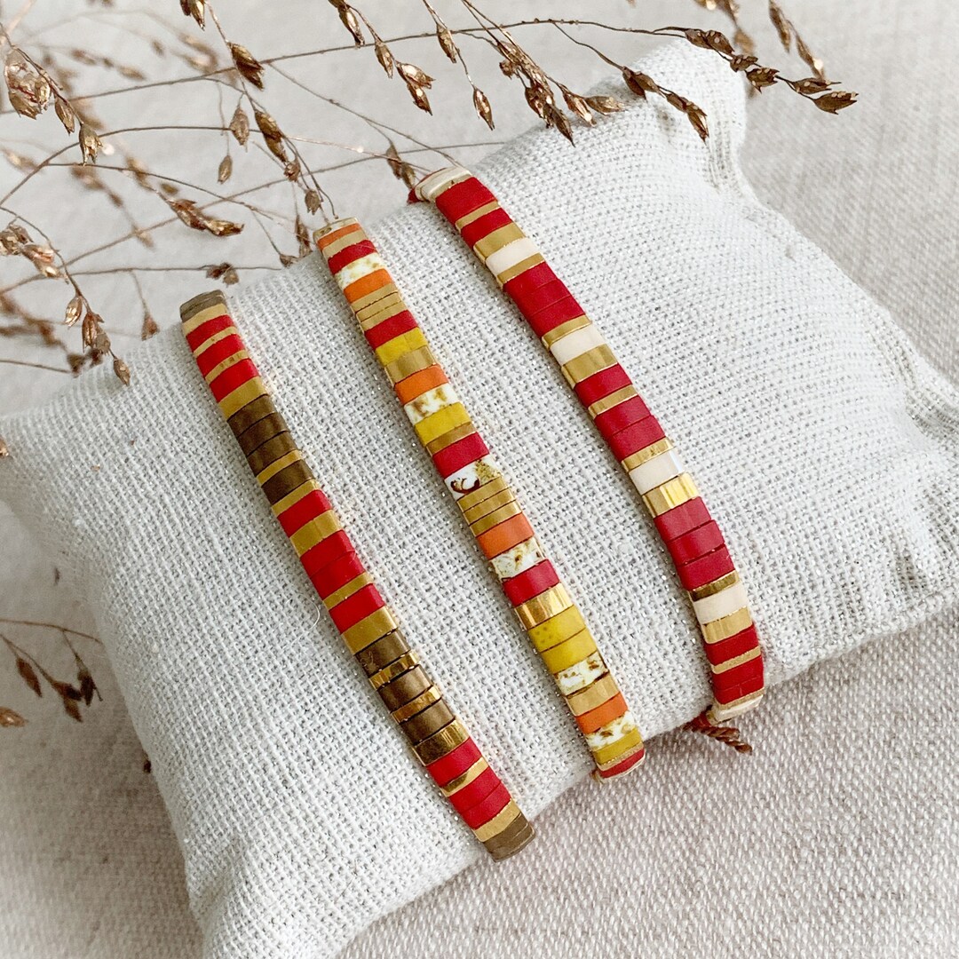Stack of 3 Tila Beaded Bracelets, Colorful Large Square Beaded Bracelet ...