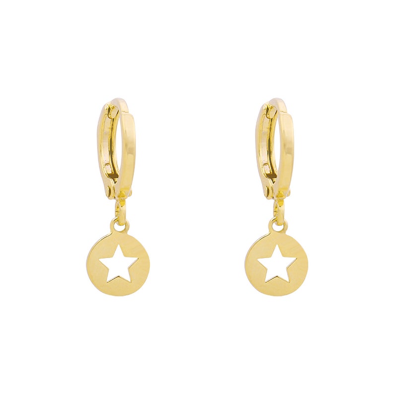 Tiny Hoops With Star, Dangle Star Hoops, Gold Plated Hoops - Etsy