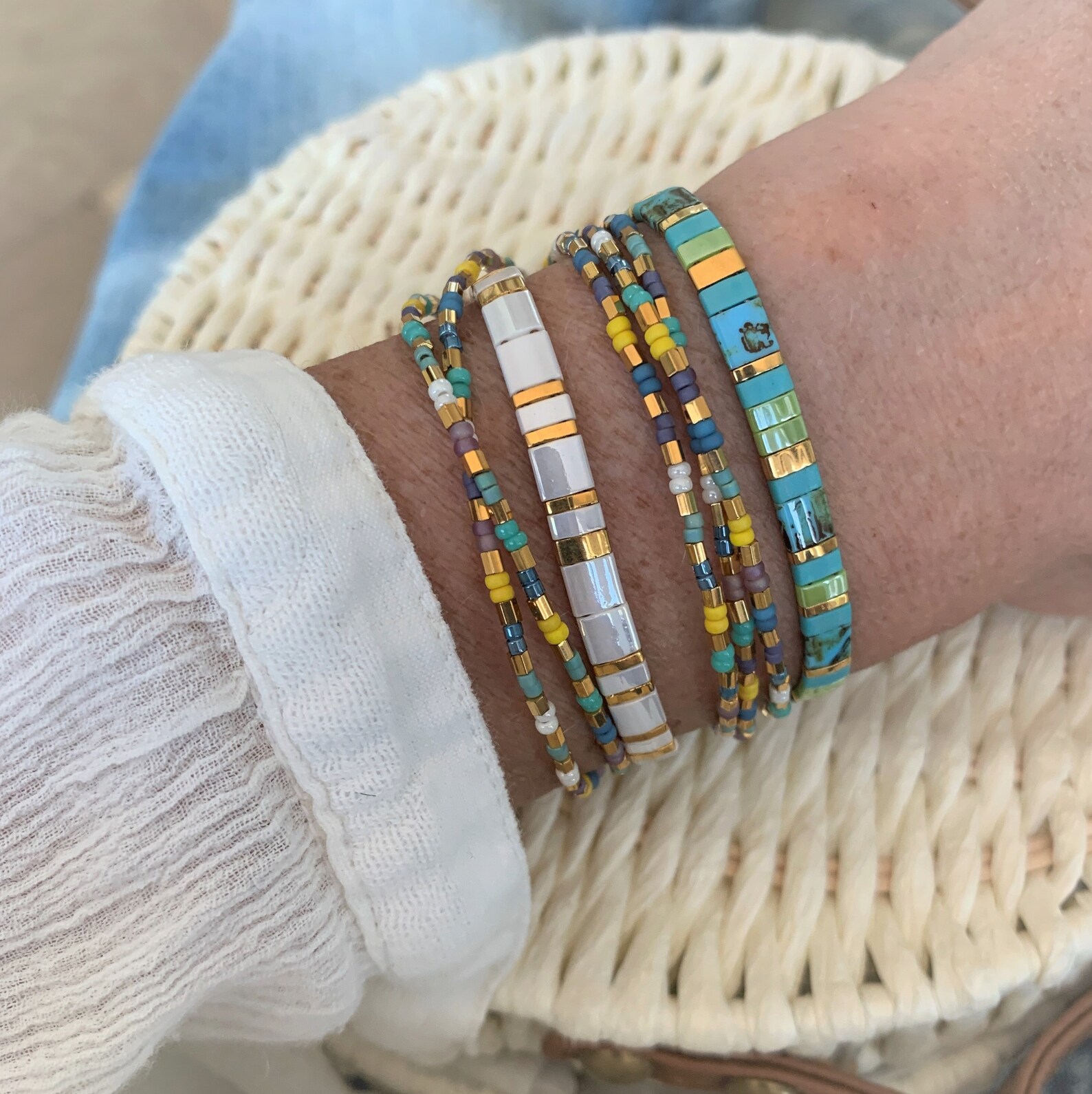 Set of 3 Bracelets Tila Beaded Bracelets and Strectch - Etsy