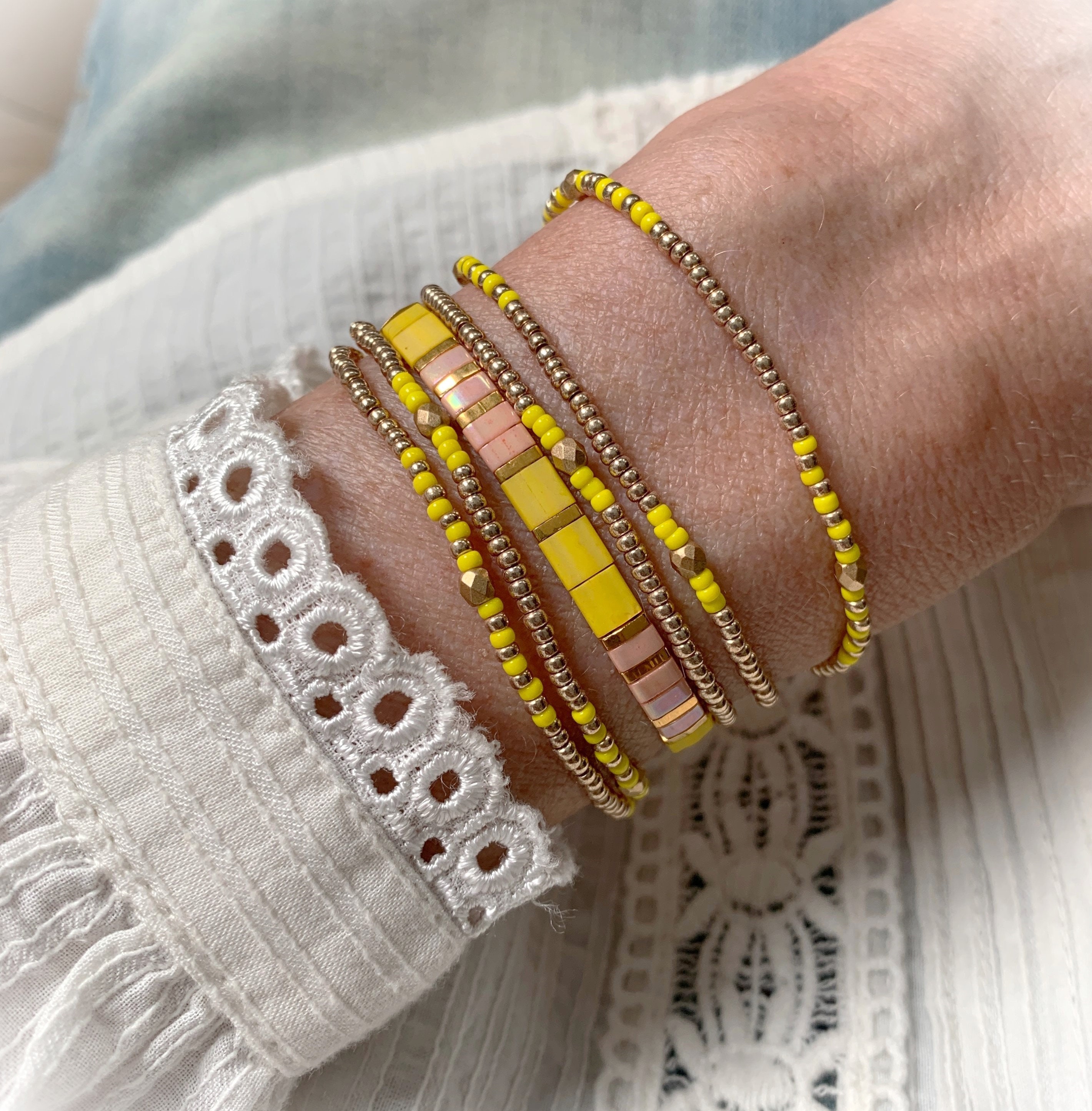 Set of Two Bracelets, A Tila Bracelet and a Wrap Bracelet With Seed ...