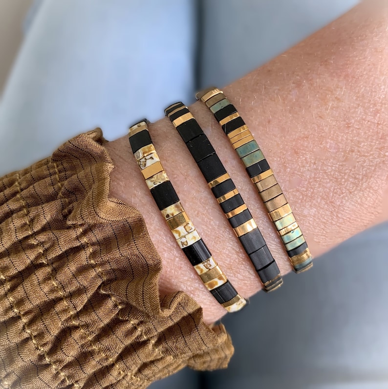 Stack of 3 Tila Beaded Bracelets, Colorful Large Square Beaded Bracelet ...