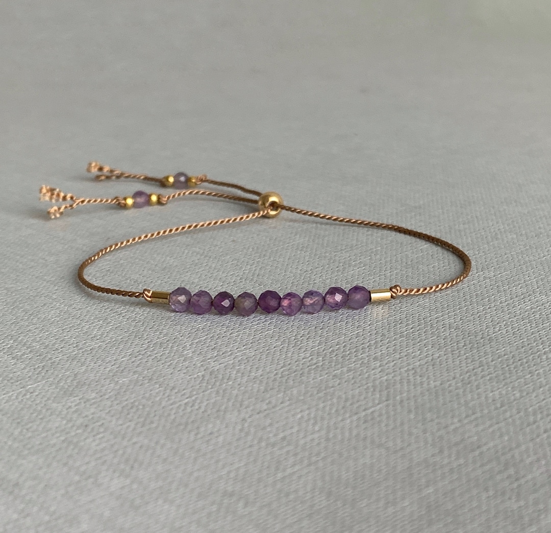 Silk Bracelet With Amethyst, February Birthstone, Dainty Gem Bracelet ...