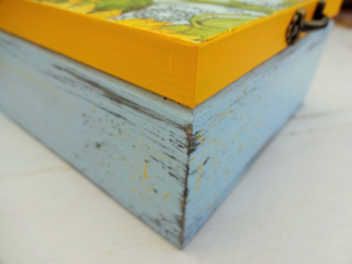 Sunflower Blue Rustic Tea Bag Box - Etsy