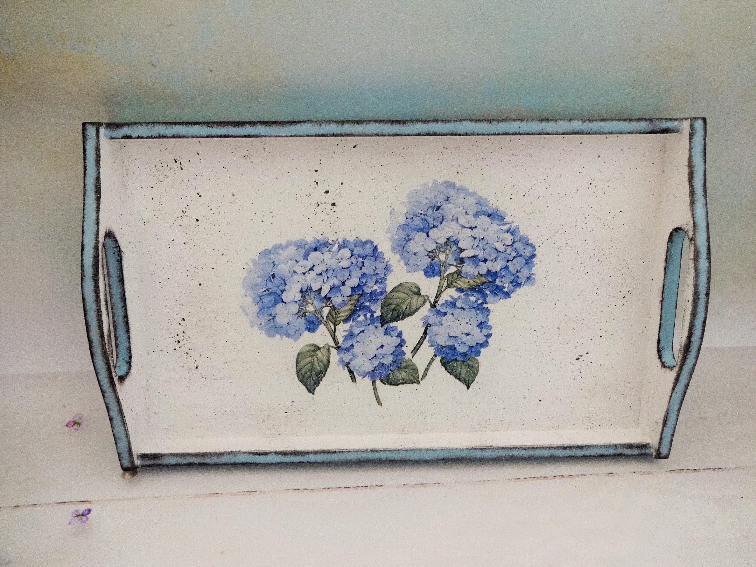 Blue Shabby Chic Hydrangea Serving Tray | Etsy