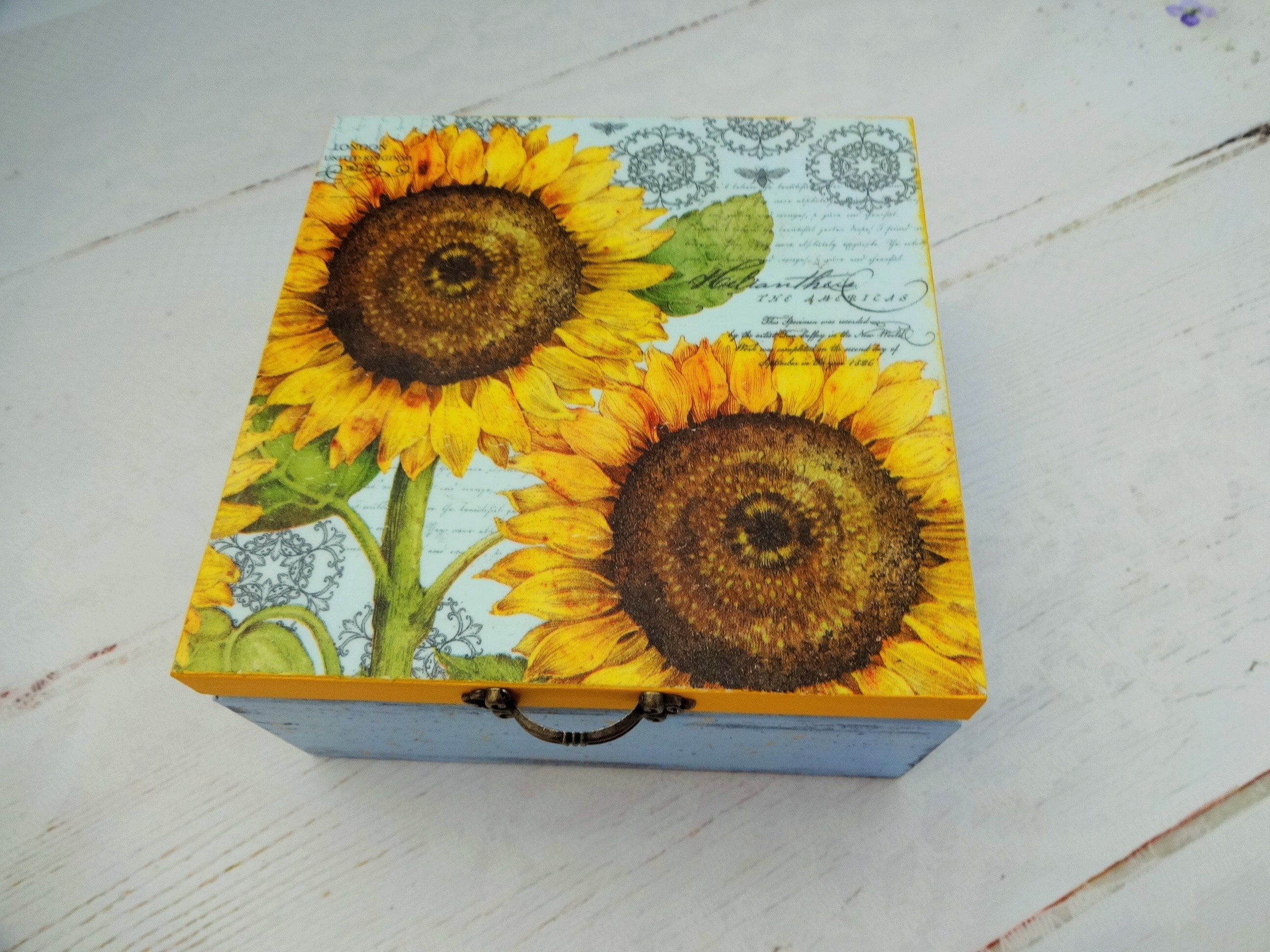 Sunflower Blue Rustic Tea Bag Box | Etsy