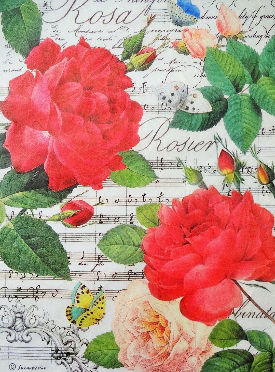 Mixed Media Red Rose Paper - Etsy